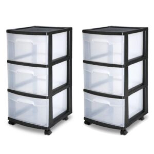 3 drawer organizer cart black plastic craft storage container rolling bin set 2