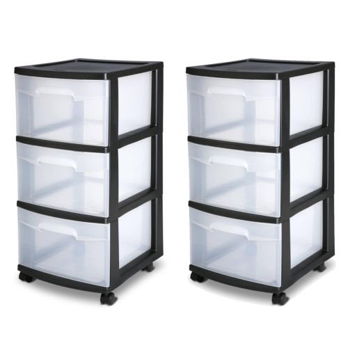 3 Drawer Organizer Cart Black Plastic Craft Storage Container Rolling Bin Set 2