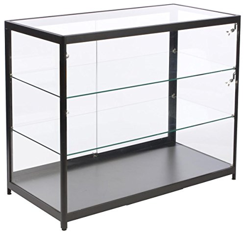 Displays2go 48 Inch Glass Display Case, LED Side Lights, Lockable Sliding Door - Black (IAPCT48LED)