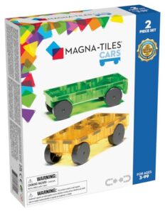 magna-tiles cars – green & yellow 2-piece magnetic construction set, the original magnetic building brand