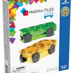 MAGNA-TILES Cars – Green & Yellow 2-Piece Magnetic Construction Set, The ORIGINAL Magnetic Building Brand