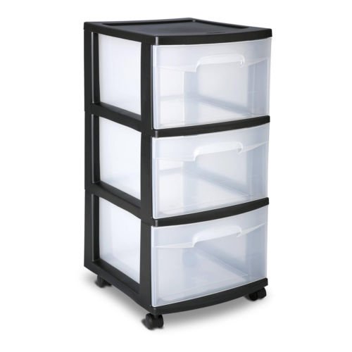 3 Drawer Organizer Cart Black Plastic Craft Storage Container Rolling Bin Set 2