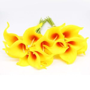 shsycer 18pcs artificial calla lily silk flowers home garden hotel party event christmas wedding gift decoration artificial flowers calla lily,red in yellow