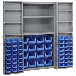 global industrial bin cabinet with 64 blue bins, 38x24x72, unassembled