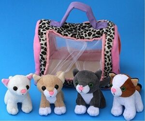 plush kitty cat carrier with 4 meowing kittens | plush animal toy baby gift | toddler gift (cat carrier)