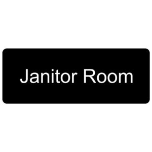 compliancesigns.com janitor room engraved sign for wayfinding, 8x3 in. white on black acrylic