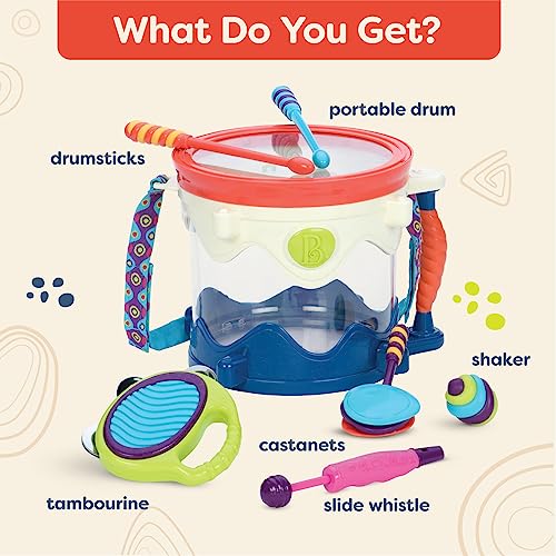 B. toys – Musical Drum- 7 Instruments Toy Drum Kit- Drumroll Please- Musical Toys for Kids 18 months + (7-Pcs)