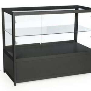 Displays2go 48 Inch Retail Showcase, w/Storage, LED Lights, Lockable Sliding Door - Black (SCTCT48LDB)