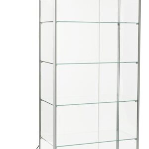 Displays2go 29"w x 72"h Glass Display Case, 5 Adjustable Shelves, Lights, Wheels - Silver (173CPLEDSL)