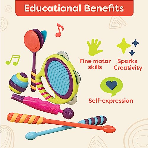 B. toys – Musical Drum- 7 Instruments Toy Drum Kit- Drumroll Please- Musical Toys for Kids 18 months + (7-Pcs)