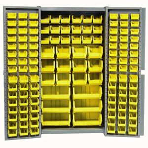 global industrial bin cabinet with 132 yellow bins, 38x24x72, assembled