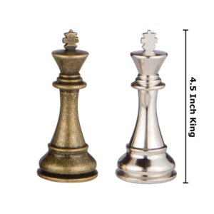 Janus Silver and Bronze Extra Heavy Metal Chess Pieces with 4.5 Inch King and Extra Queens, Pieces Only, No Board