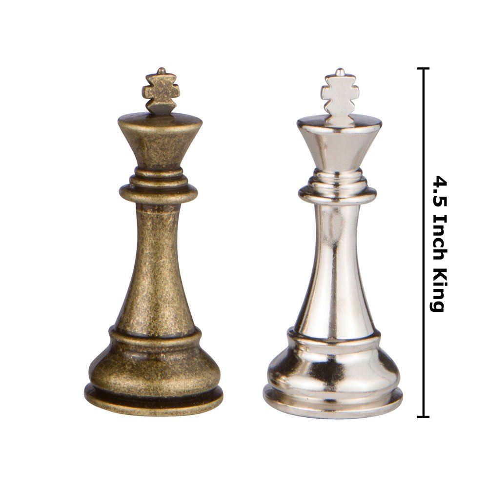 Janus Silver and Bronze Extra Heavy Metal Chess Pieces with 4.5 Inch King and Extra Queens, Pieces Only, No Board