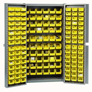 global industrial bin cabinet with 156 yellow bins, 38x24x72, assembled