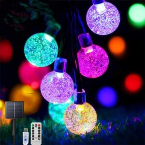 solar string lights outdoor crystal ball waterproof globe string lights solar powered fairy lighting for garden home landscape holiday decorations (multicolor)