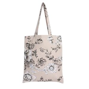 caixia women's cotton daisy floral canvas tote shopping bag light brown, black floral/zip closure, medium