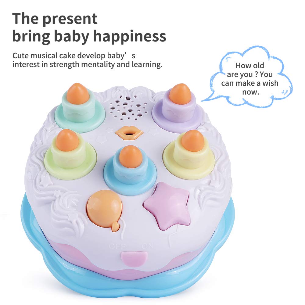 Kids Birthday Cake Toy for Baby with five Candles Music Pretend Play Cake for Toddlers