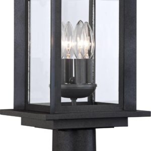 Franklin Iron Works Bransford Rustic Outdoor Post Light Fixture Black Specked Gray 19 1/2" Clear Glass Decor Exterior House Porch Patio Outside Deck Garage Yard Garden Driveway Home Lawn Walkway