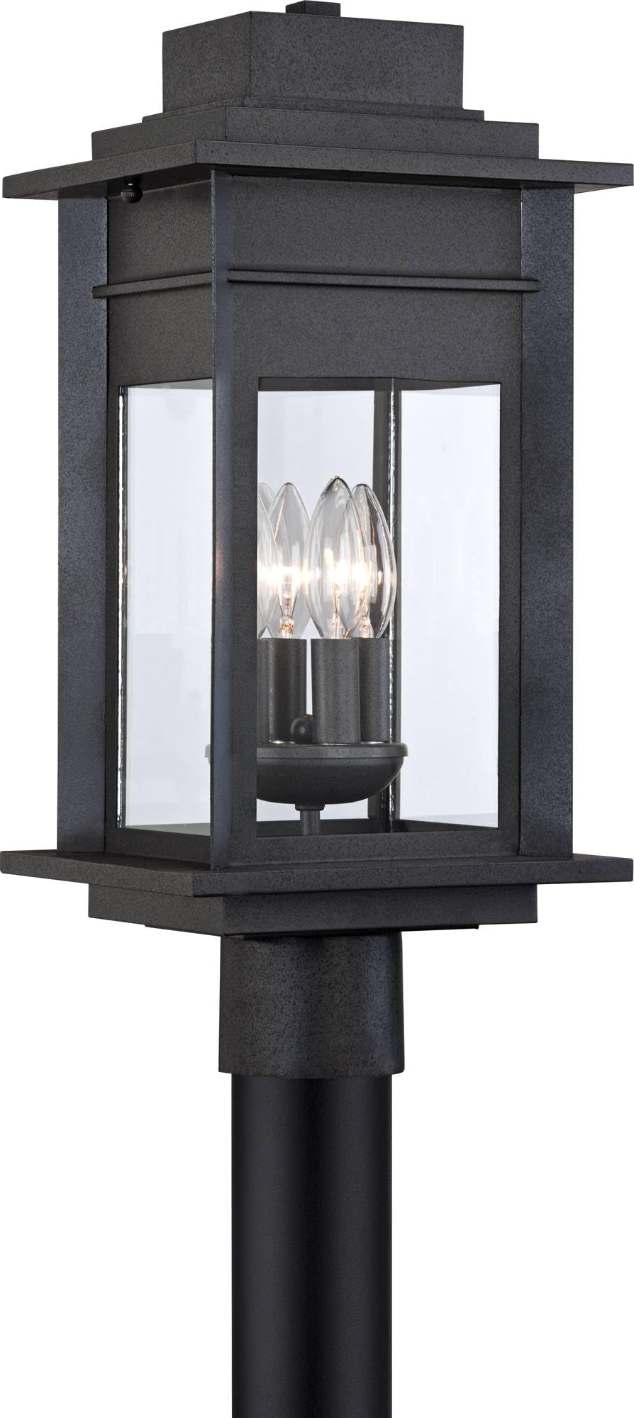 Franklin Iron Works Bransford Rustic Outdoor Post Light Fixture Black Specked Gray 19 1/2" Clear Glass Decor Exterior House Porch Patio Outside Deck Garage Yard Garden Driveway Home Lawn Walkway