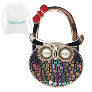 roflyer night owl style butterfly pattern design shoulder handbag hangers folding purse holder bag hooks, with velvet pouch (colorful dots)