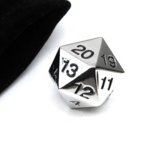 Koplow Games Large 22mm Zinc Metal Alloy Countdown D20 Dice w Black Bag, 1 Pc - Black Numbers