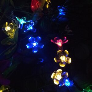 cherry flower outdoor solar string lights, 39.4ft 12m 100leds fairy blossom christmas lights decorative lighting for indoor, home, garden, patio, lawn, party and holiday decorations (multi-color)