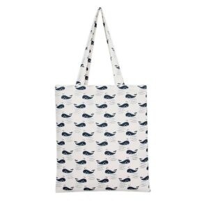 caixia women's cotton cartoon whale print canvas tote shopping bag (beige-zip)