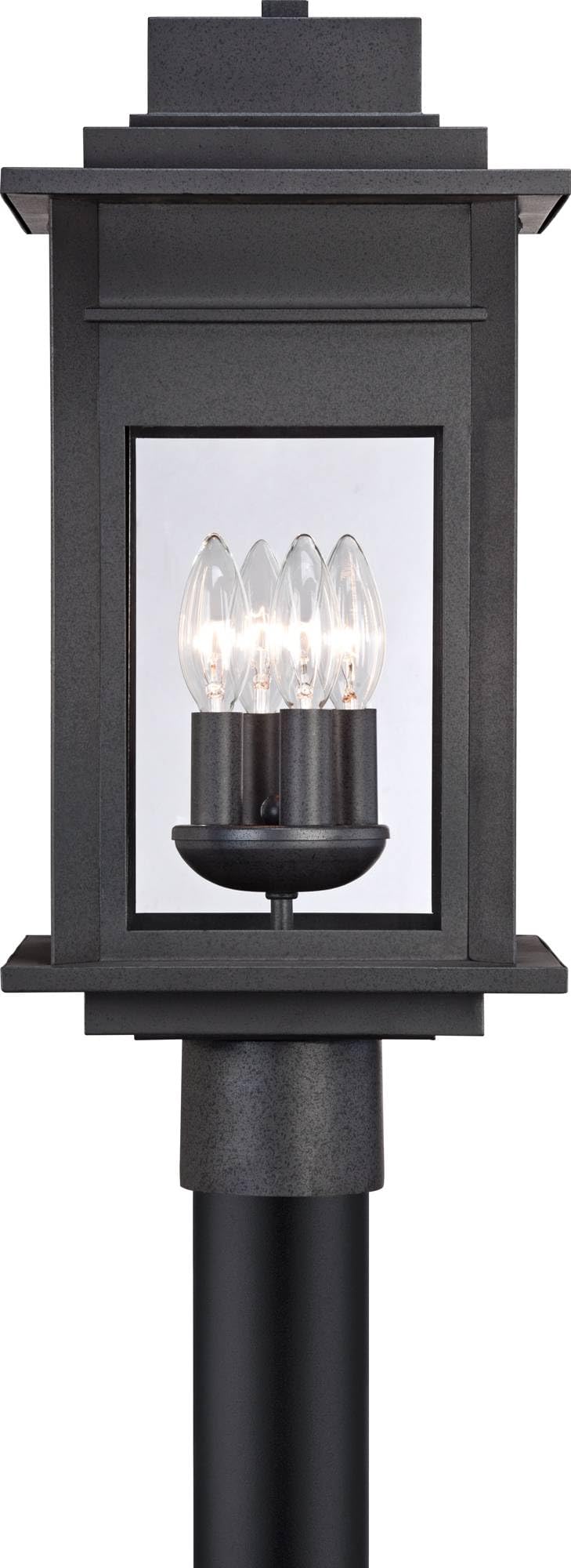 Franklin Iron Works Bransford Rustic Outdoor Post Light Fixture Black Specked Gray 19 1/2" Clear Glass Decor Exterior House Porch Patio Outside Deck Garage Yard Garden Driveway Home Lawn Walkway