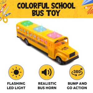 Toysery Yellow School Bus with Flashing LED Lights and Bus Sounds. Bump and Go Action Bus for Boys and Girls 3 Years Old and Above