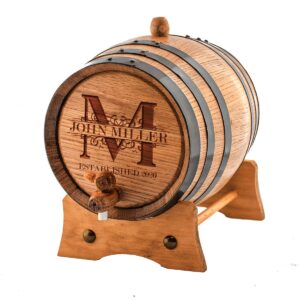 custom whiskey barrel - personalized wine barrel - engraved oak 2 liter barrel | age your own tequila, whiskey, rum, bourbon, wine