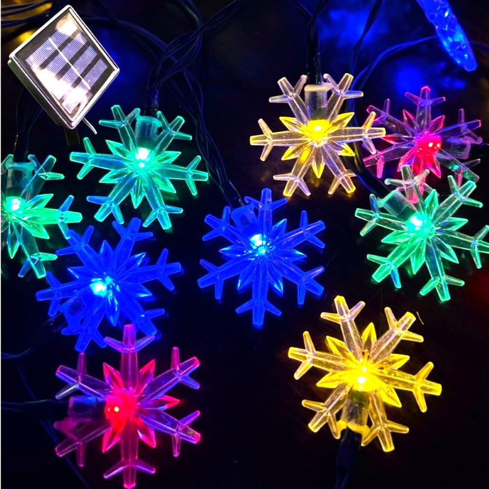 Inngree Solar Christmas Fairy String Lights 20 ft 30 LED 8 Modes Solar Snowflake Outdoor Waterproof Powered String Lights for Garden Patio Yard Home Christmas Tree Parties(Multicolor)