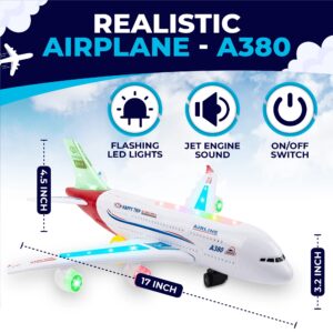 Toysery Airplane Toys for Kids, Bump and Go Action, Toddler Toy Plane with LED Flashing Lights and Sounds. Ideal for Boys & Girls 3-12 Years Old (Airbus A380)