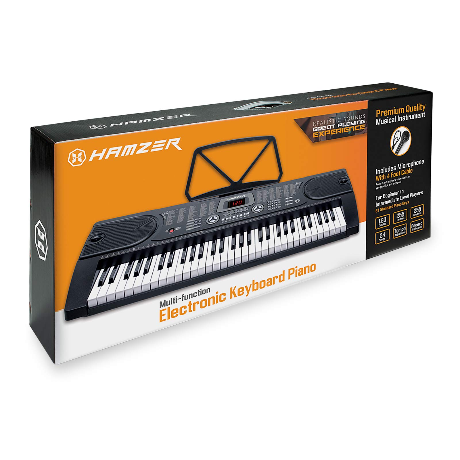 Hamzer 61-Key Digital Music Piano Keyboard - Portable Electronic Musical Instrument - with Microphone and Sticker Sheet