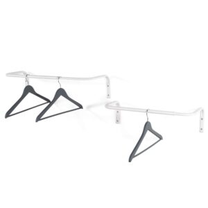 wall mounted adjustable durable steel clothes rack set of 2 drying and hanging closet bar rail organizer (white)