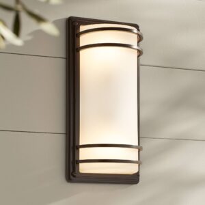 john timberland habitat modern industrial outdoor wall light fixture rubbed bronze steel 16" opal etched glass for exterior house porch patio outside deck garage yard front door garden home