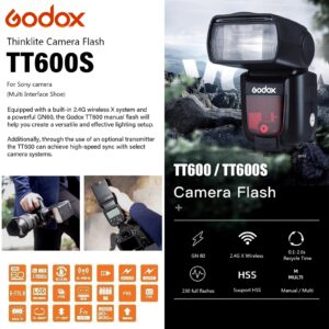 GODOX TT600S 2.4G Wireless Camera Flash Speedlite with Diffuser, Master Slave Off GN60 Manual Flash, Support HSS When paired Off Camera with Godox X Trigger System for Sony Cameras (TT600S for Sony)