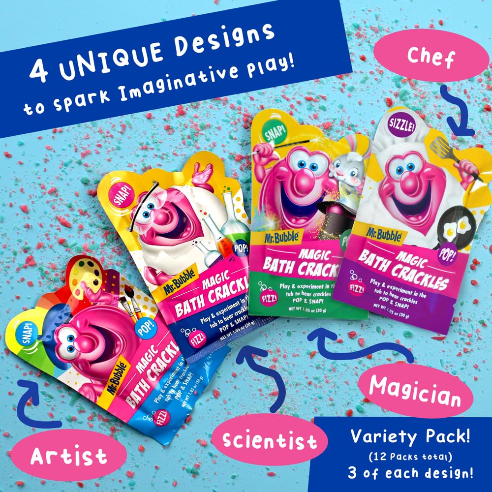 Mr. Bubble Magic [Bath] Crackles - [Fun] to add to Bubble [Bath] to Make [Bath] Time Exciting for Kids with Colorful Pops and Fizzy Snap (12 Packets, 1 oz Each)