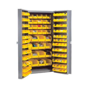 global industrial bin cabinet with 144 yellow bins, 38x24x72, unassembled