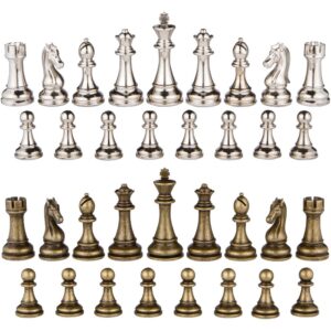 Janus Silver and Bronze Extra Heavy Metal Chess Pieces with 4.5 Inch King and Extra Queens, Pieces Only, No Board