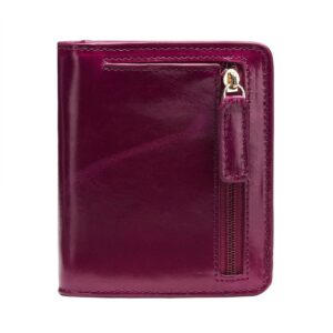 itslife women's rfid blocking small compact bifold leather pocket wallet ladies mini purse with id window (waxed fuchsia)