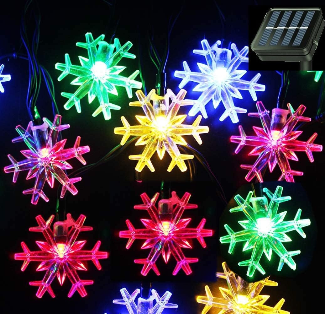 Inngree Solar Christmas Fairy String Lights 20 ft 30 LED 8 Modes Solar Snowflake Outdoor Waterproof Powered String Lights for Garden Patio Yard Home Christmas Tree Parties(Multicolor)