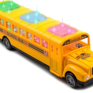 Toysery Yellow School Bus with Flashing LED Lights and Bus Sounds. Bump and Go Action Bus for Boys and Girls 3 Years Old and Above