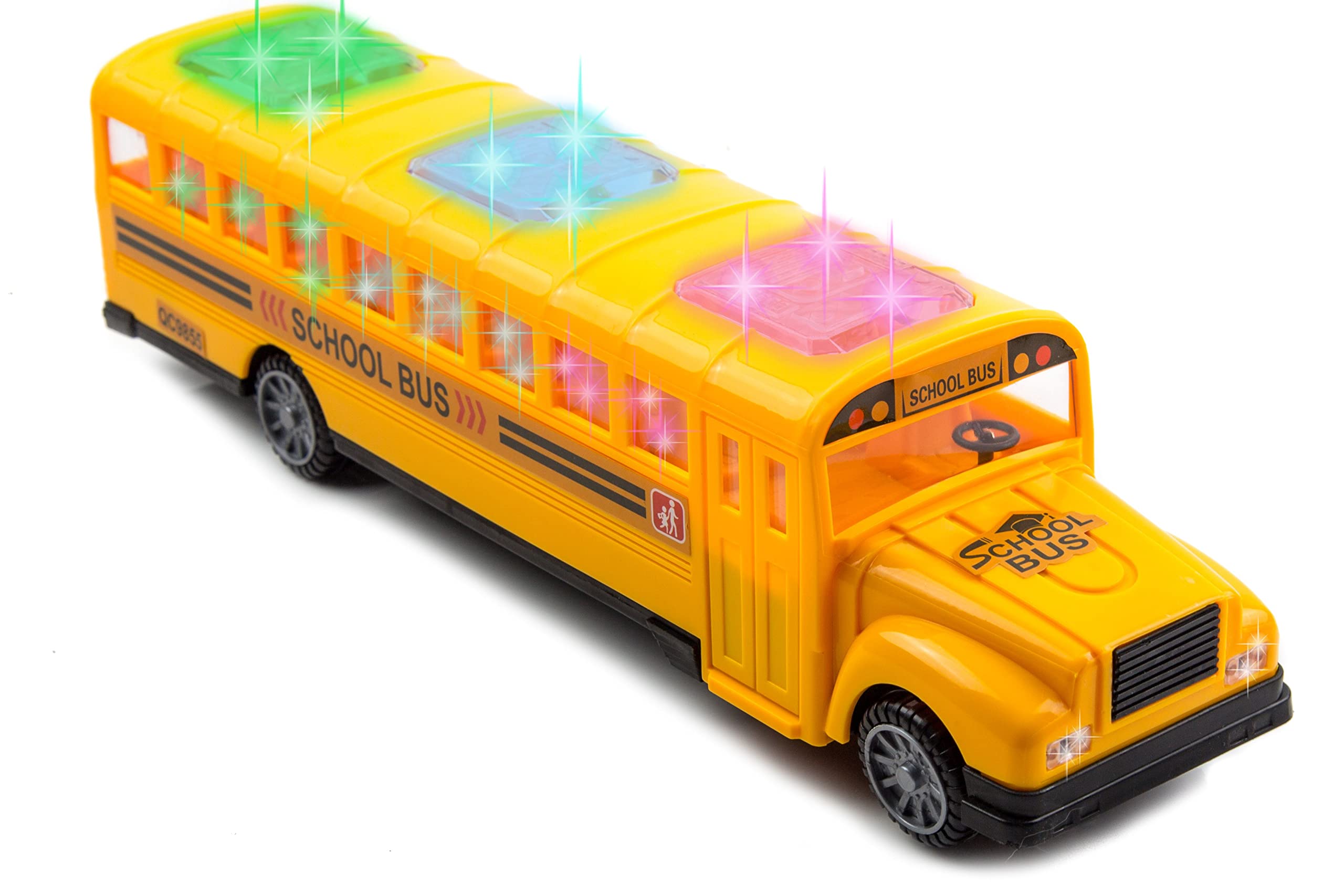 Toysery Yellow School Bus with Flashing LED Lights and Bus Sounds. Bump and Go Action Bus for Boys and Girls 3 Years Old and Above