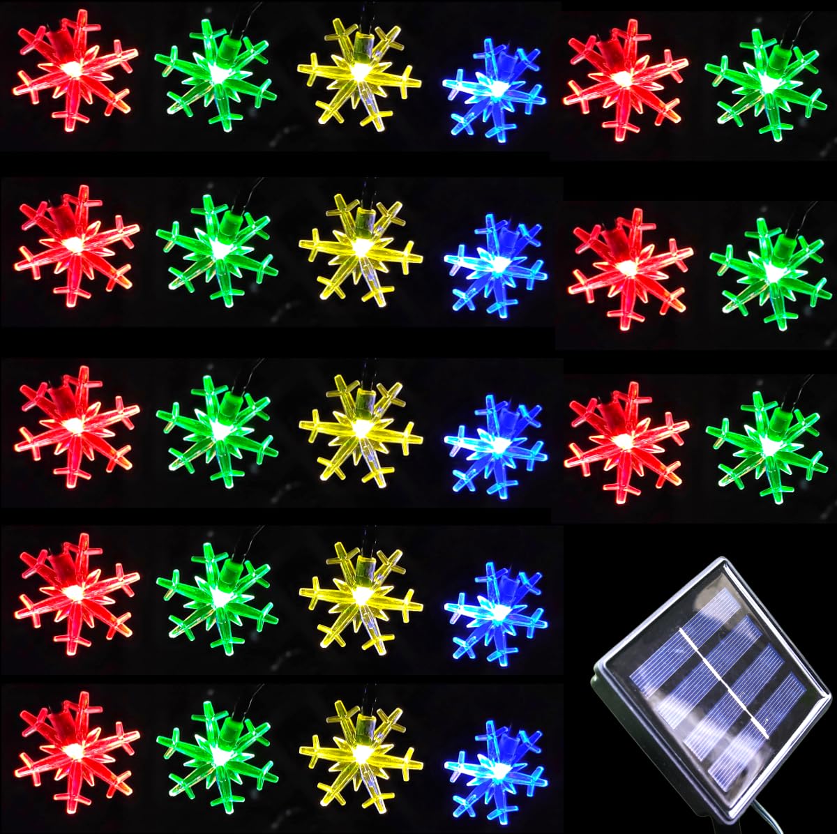 Inngree Solar Christmas Fairy String Lights 20 ft 30 LED 8 Modes Solar Snowflake Outdoor Waterproof Powered String Lights for Garden Patio Yard Home Christmas Tree Parties(Multicolor)