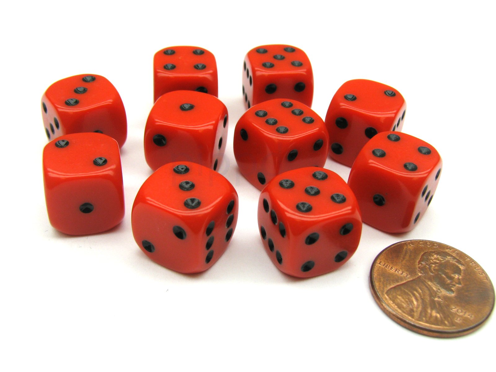 Koplow Games Pack of 10 12mm Round Edge Opaque Small Dice - Red with Black Pips