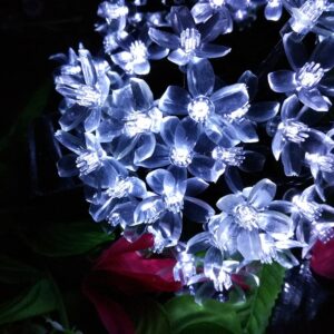 Cherry Flower Outdoor Solar String Lights, 33FT 10M 60Leds Fairy Blossom Christmas Lights Decorative Lighting for Indoor, Home, Garden, Patio, Lawn, Party and Holiday Decorations (White)