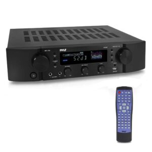 pyle updated premium pyle stereo preamplifier, home entertainment receiver, bluetooth amp, rca audio input, 2 channel amp, am/fm radio with lcd display, mp3/usb/aux, ac power cable pt395