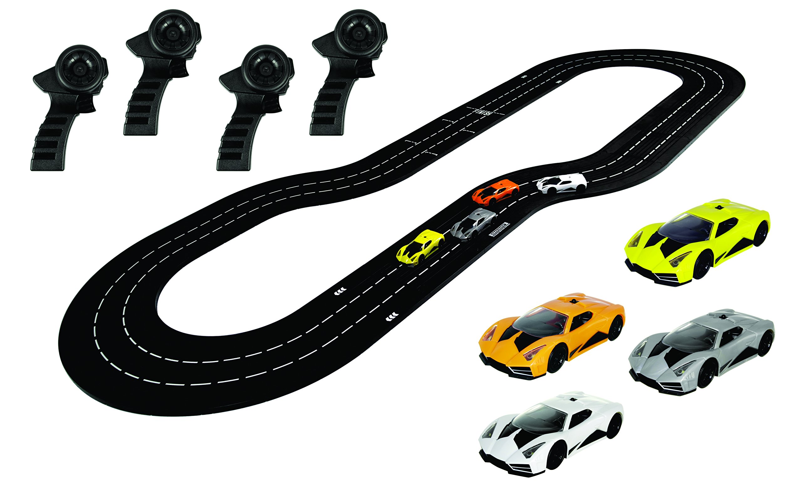 DMX Racer: Dynamic Motion Express - Exclusive Pro Slot Car Racing, 2.4GHz 4 Player 18' Multi-Track, Progressive Remote Control Vehicles, Lane Changing