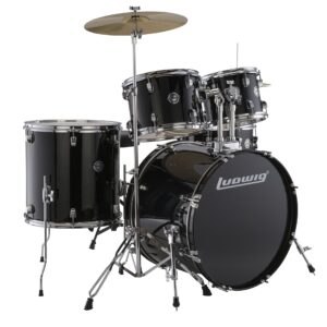 New Ludwig LC170 Accent Fusion Complete 5 Piece Drum Set Kit with Hardware & Cymbals (Black)