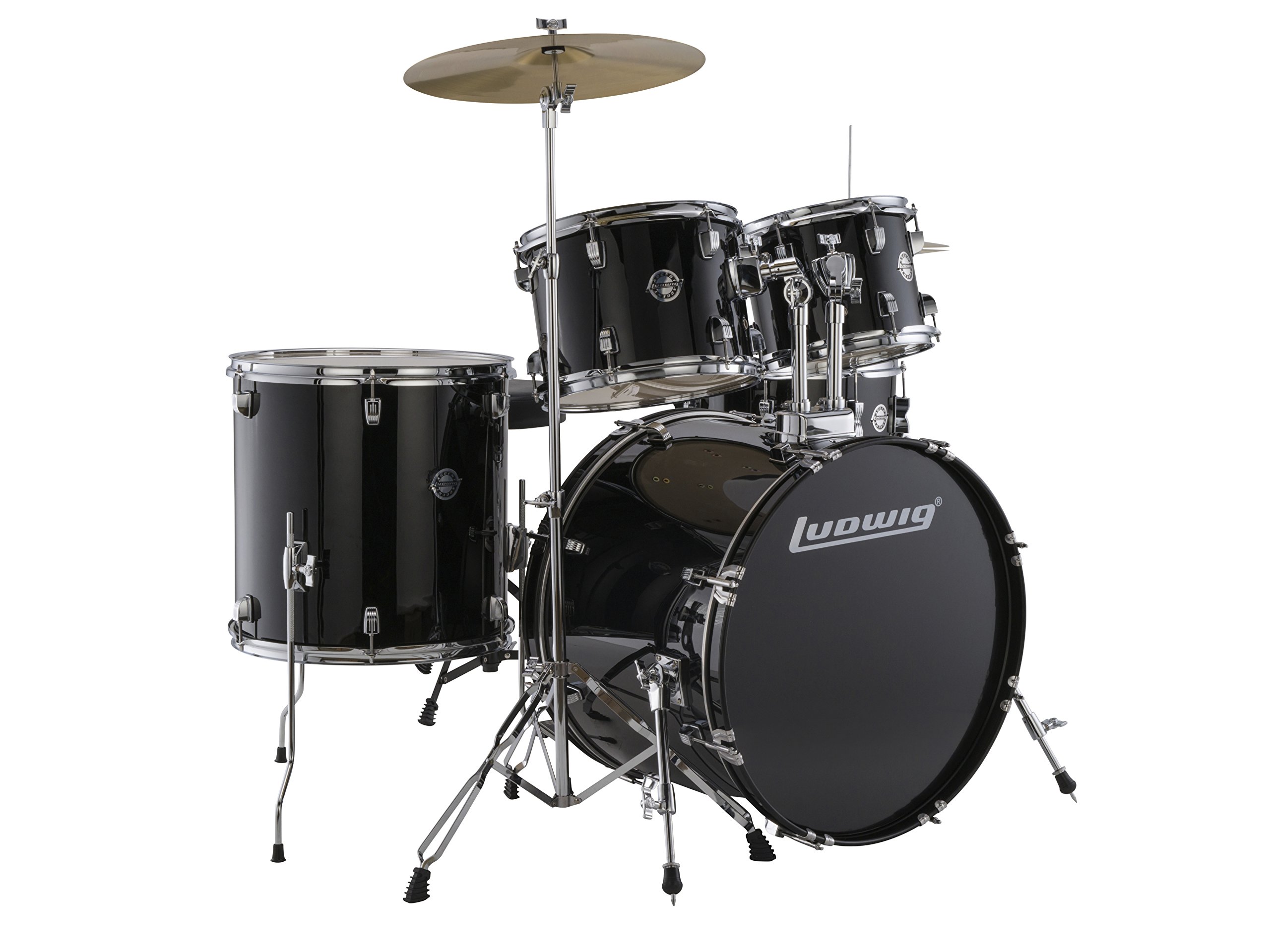 New Ludwig LC170 Accent Fusion Complete 5 Piece Drum Set Kit with Hardware & Cymbals (Black)